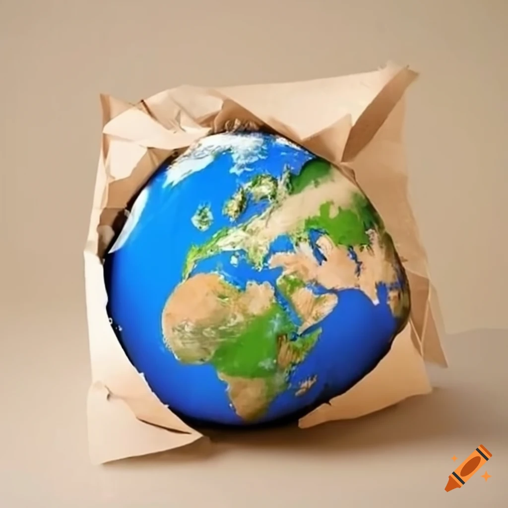Planet earth wrapped in a piece of paper