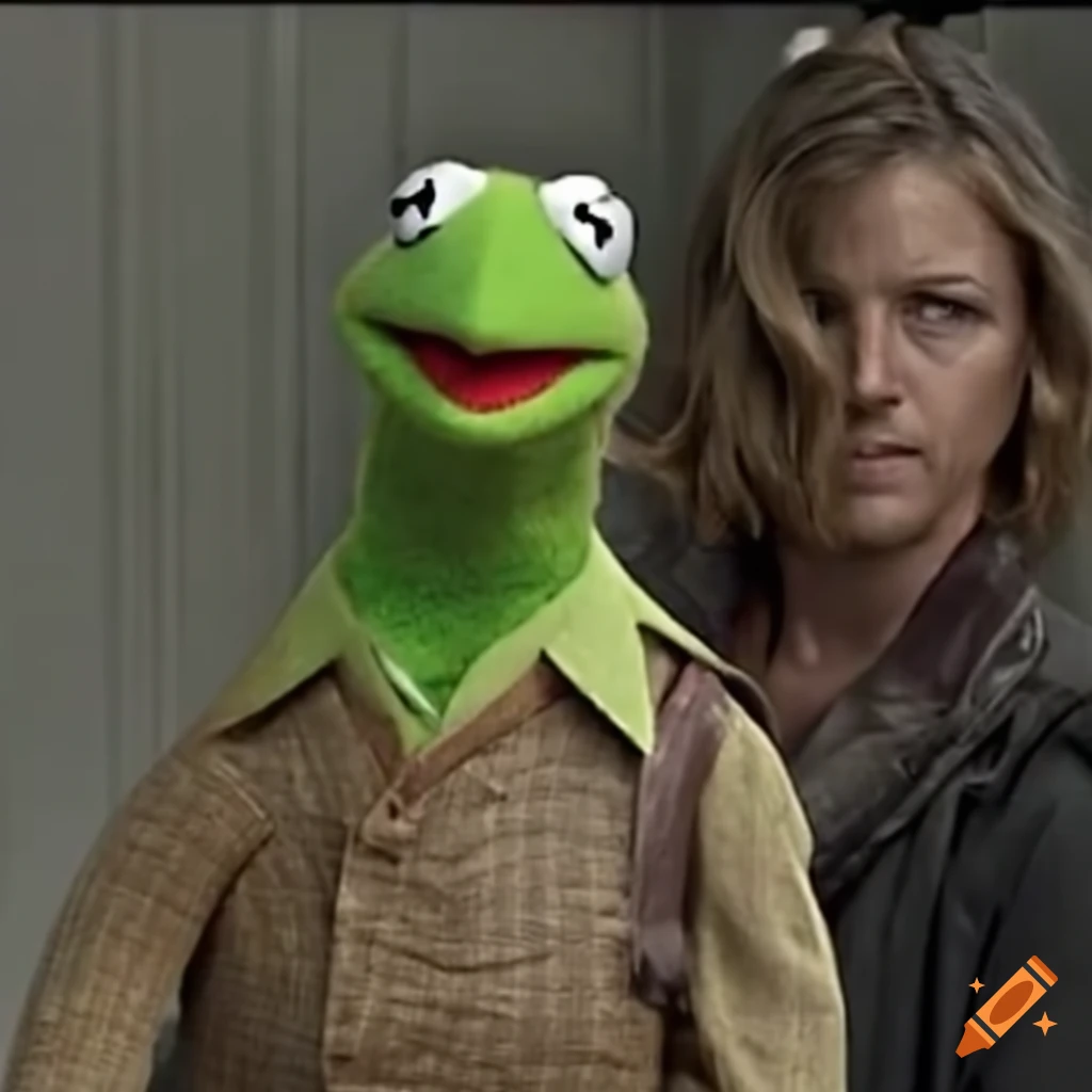 Kermit the frog gueststars in the walking dead on Craiyon