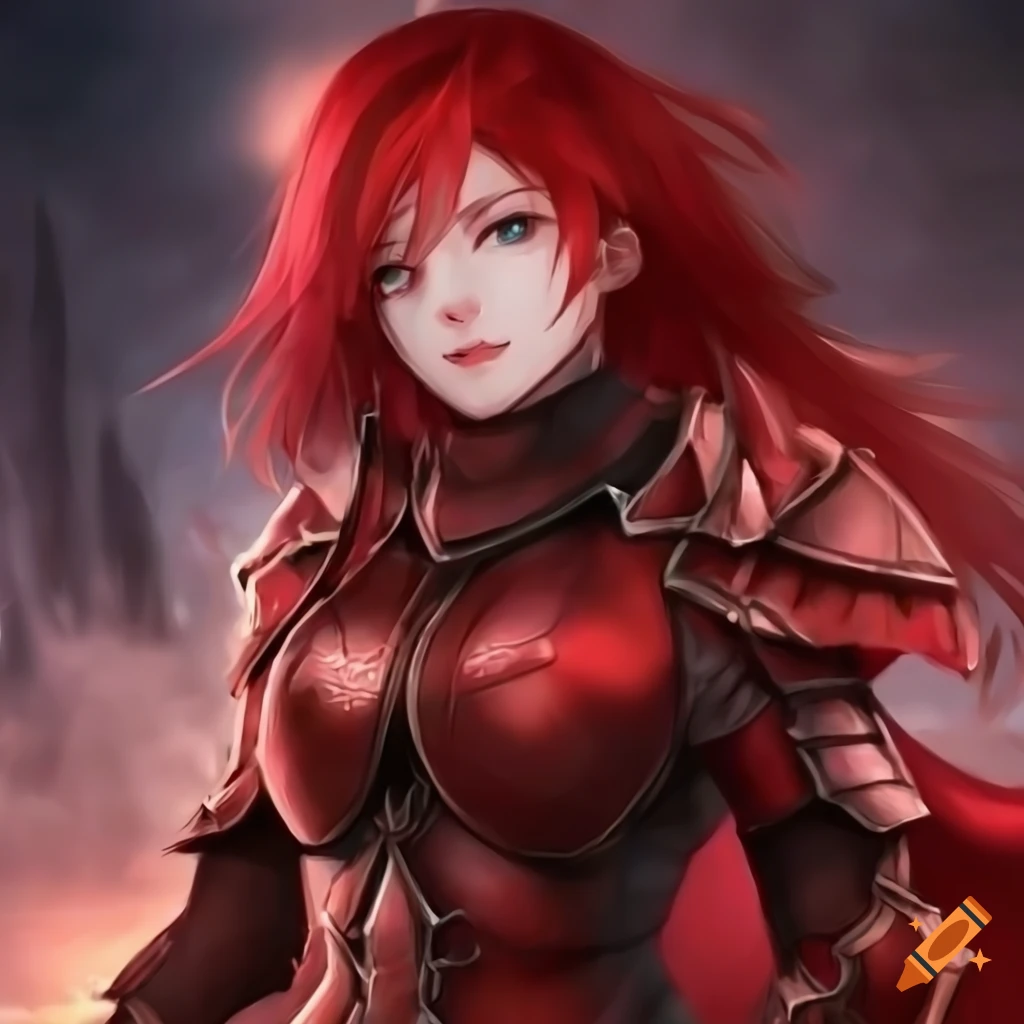 Red Hair Girl Red Armor Realistic Anime Style Hd On Craiyon