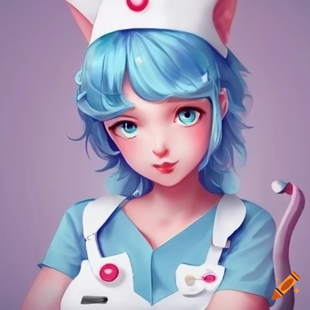 Pastel blue cat girl nurse on Craiyon