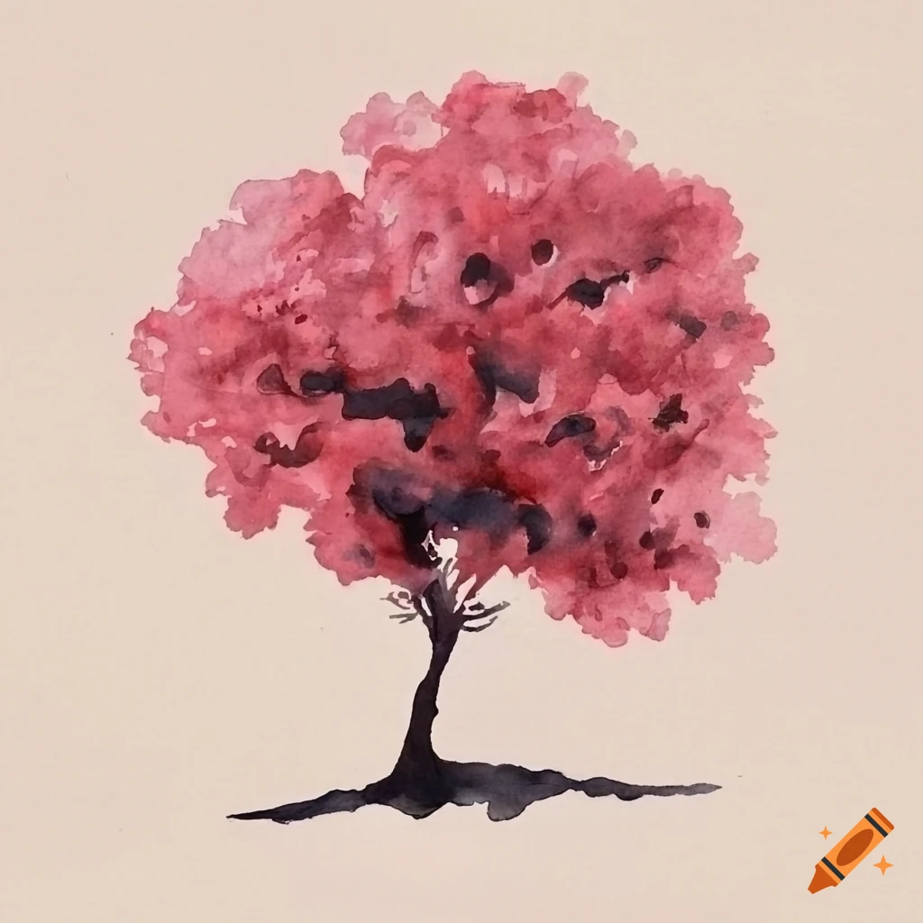 Japanese ink painting of a blooming Lagerstroemia indica tree on Craiyon