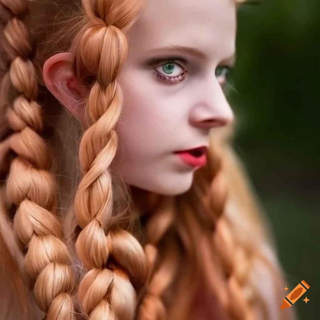 A pretty witch girl with green eyes and strawberry blonde hair, styled ...