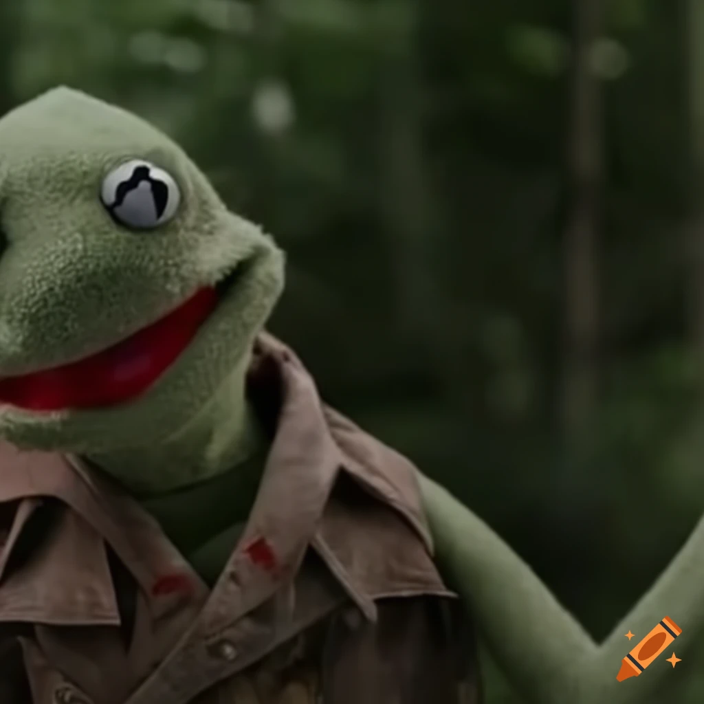 Kermit the frog as a zombie in the walking dead