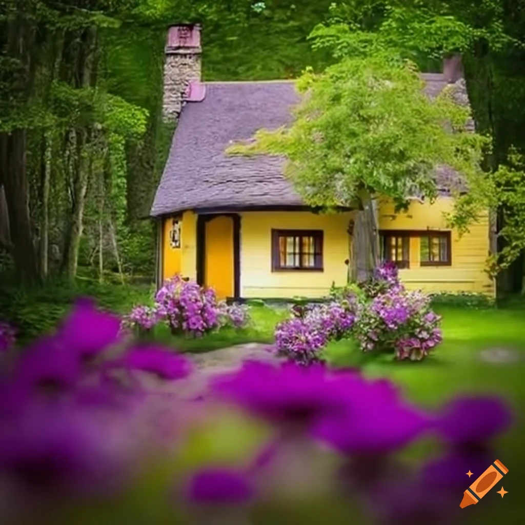 A cute cottage with beautiful flowers on Craiyon