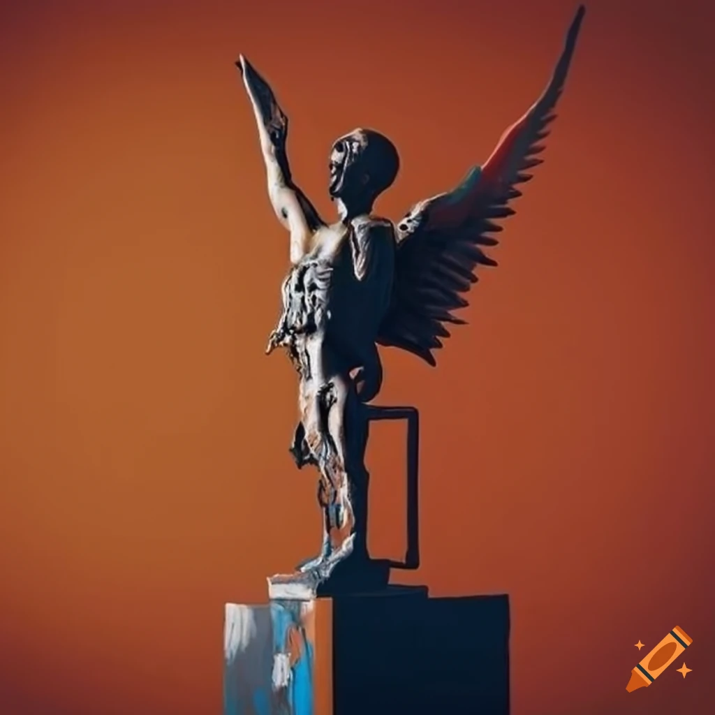 Statue of a fallen icarus with intricate details in the style of ...