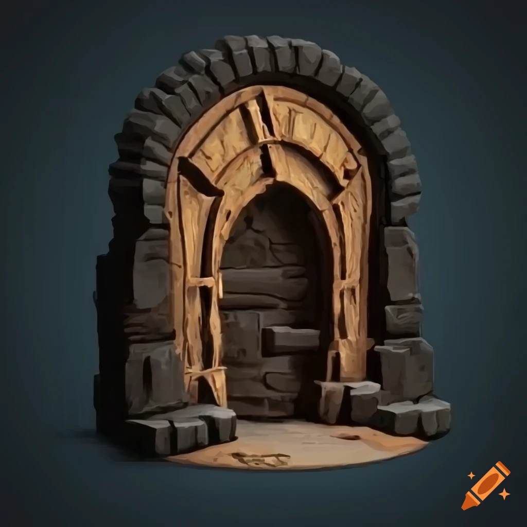 Sandstone rpg isometric tile portal door platform black background