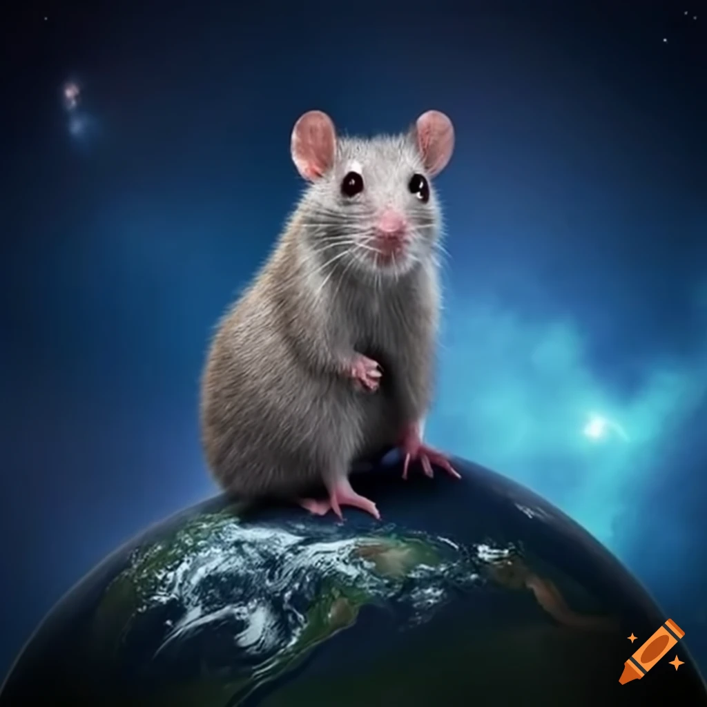 A gigantic rat standing on top of earth, viewed from space on Craiyon