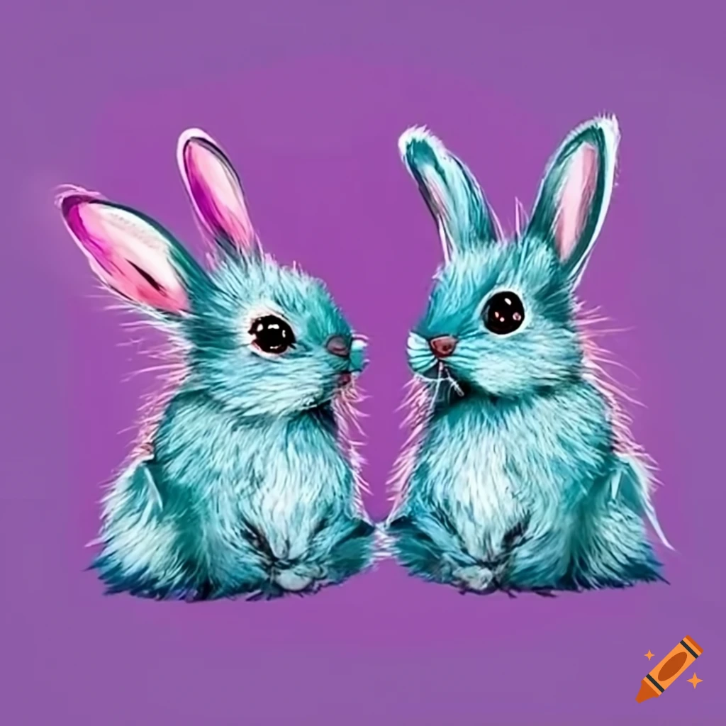 Two baby rabbits with blue-purple fur on Craiyon