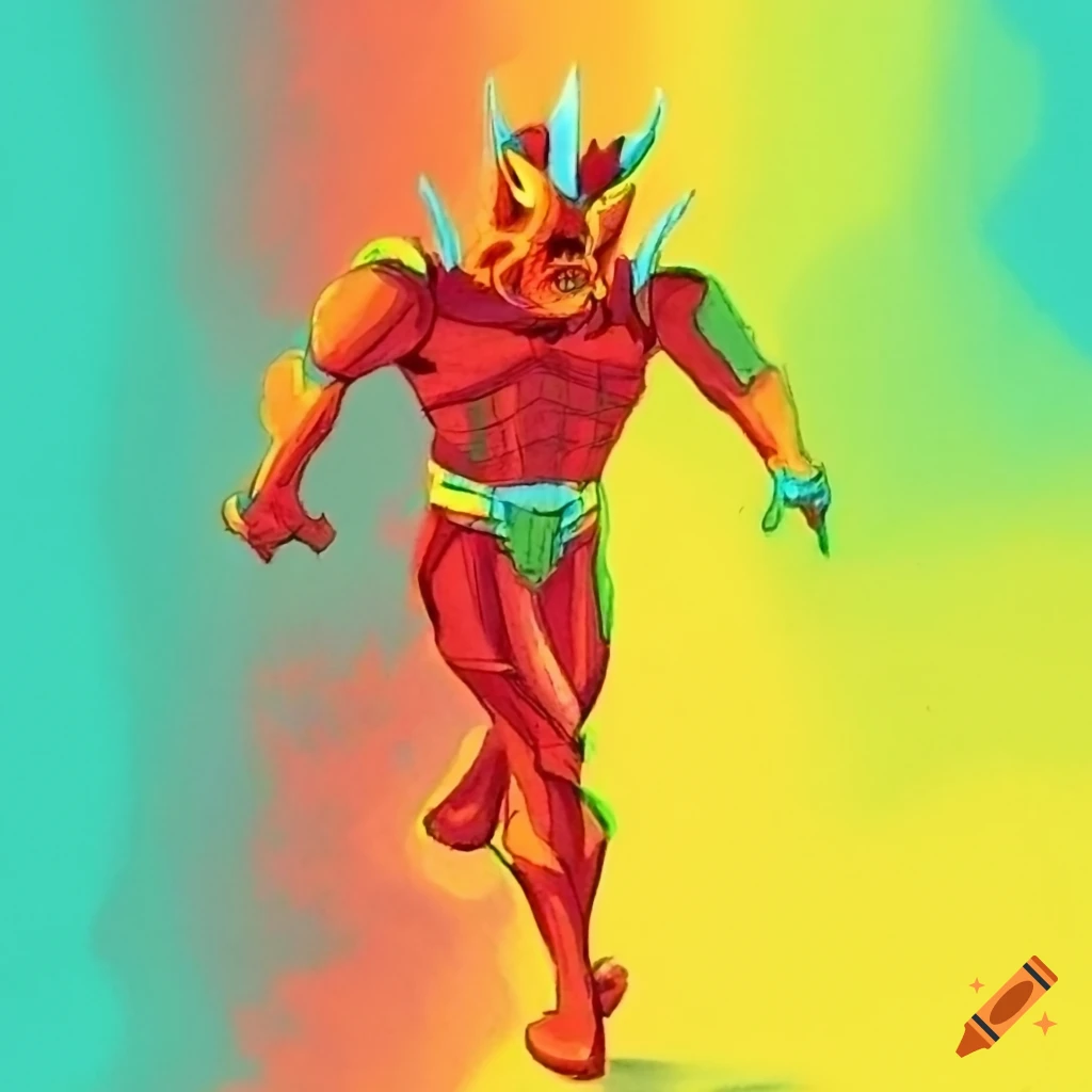 Original mutant superhero design art in color blocked, blue, green ...