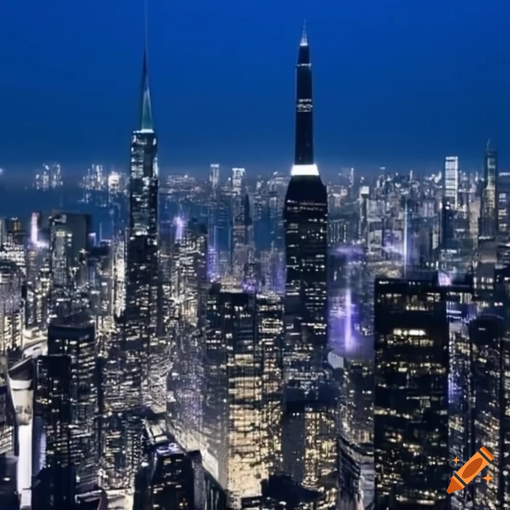A futuristic city that is hilly and is a blend of tokyo and chicago on ...