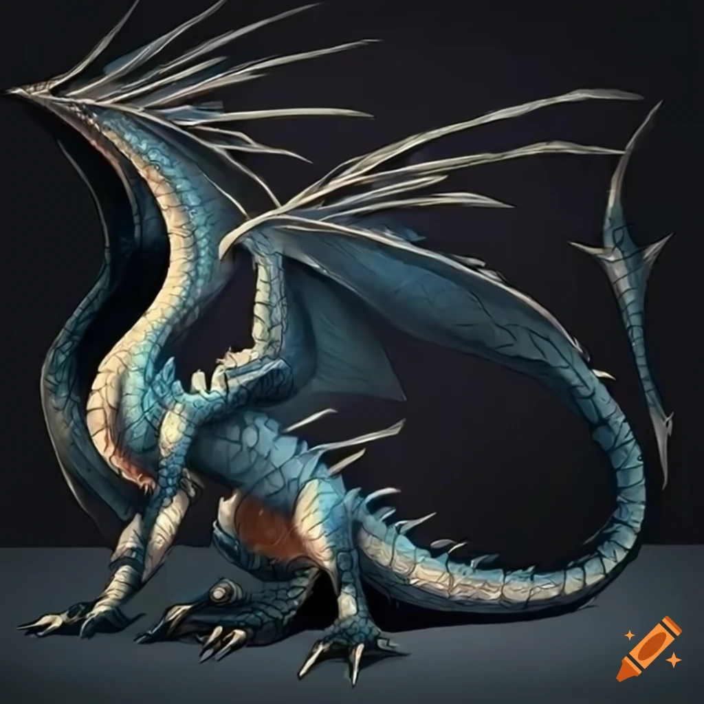 Full body dragon concept design viewed from the side on Craiyon