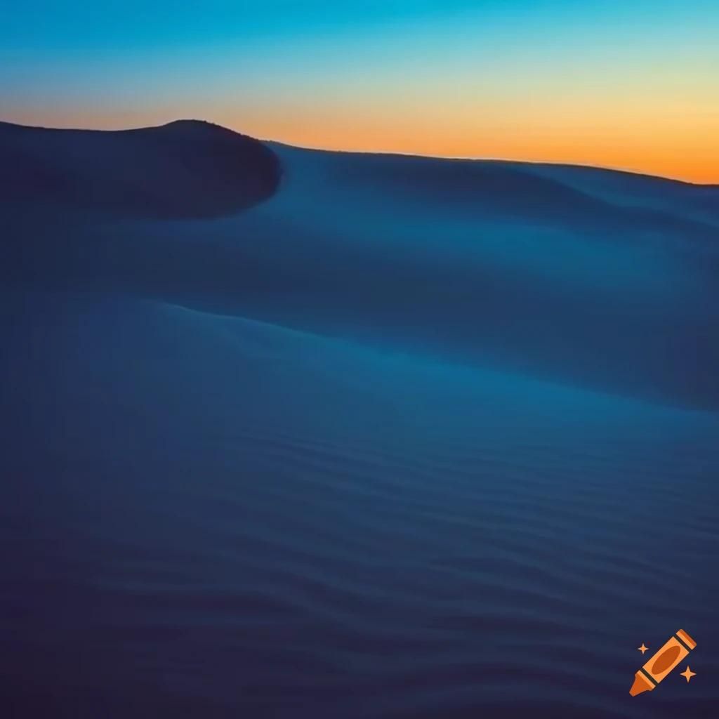 Blue sand dunes in the desert on a sunset