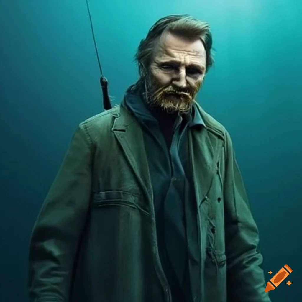 Liam neeson as a high seas fisherman with a beard