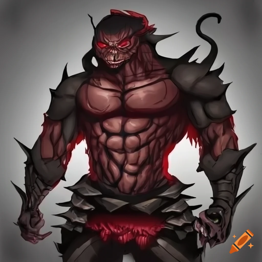 Evil muscular snake in armor, anime style