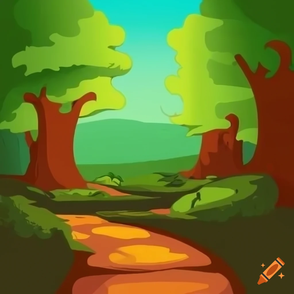 Cartoon style, forest path, sunny weather on Craiyon
