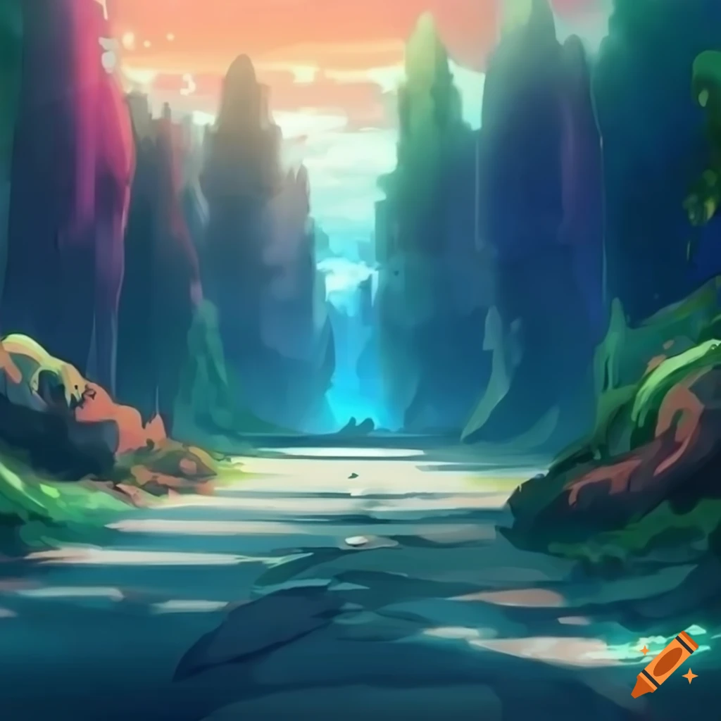 Pokemon anime style landscape art road side on Craiyon