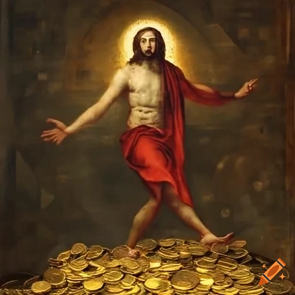 Renaissance painting of jesus jumping off of diving board into vault ...