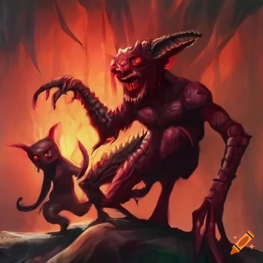 Two little red imp devils mtg fantasy art
