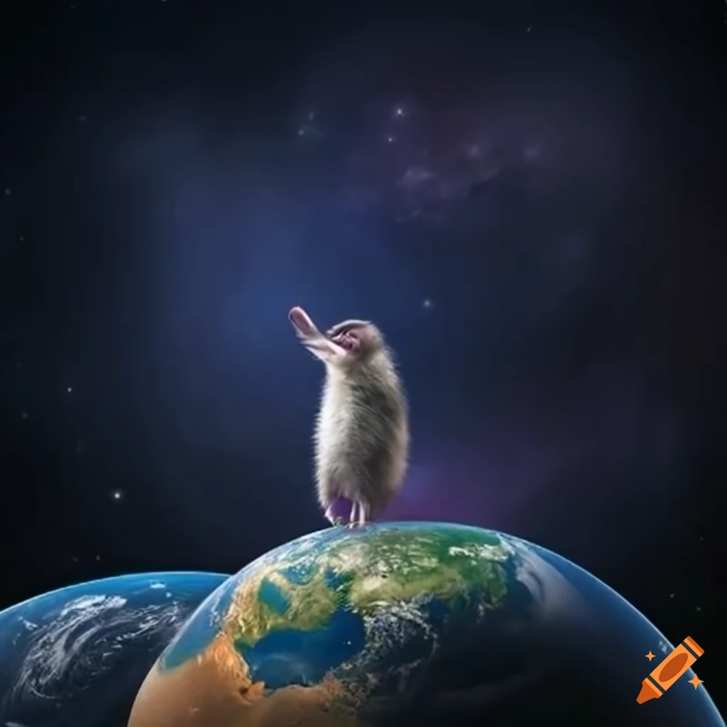 A gigantic rat standing on top of earth, viewed from space on Craiyon