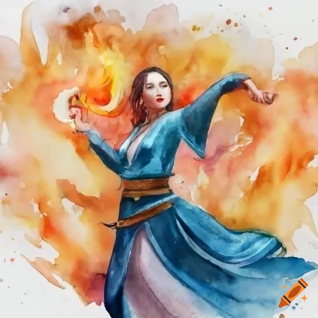 A watercolor painting of a pretty female wizard character in a fantasy ...