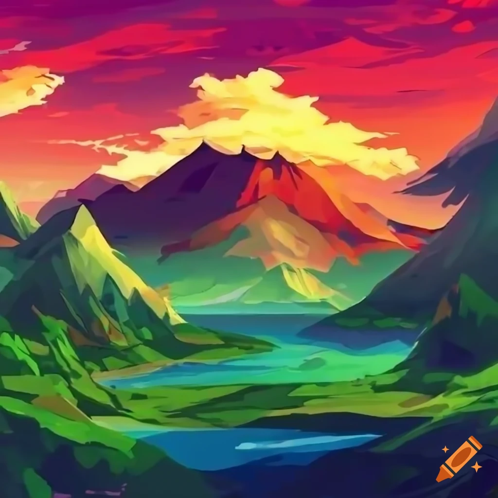 Pokemon anime style landscape art, rocky mountain terrain cold colors ...