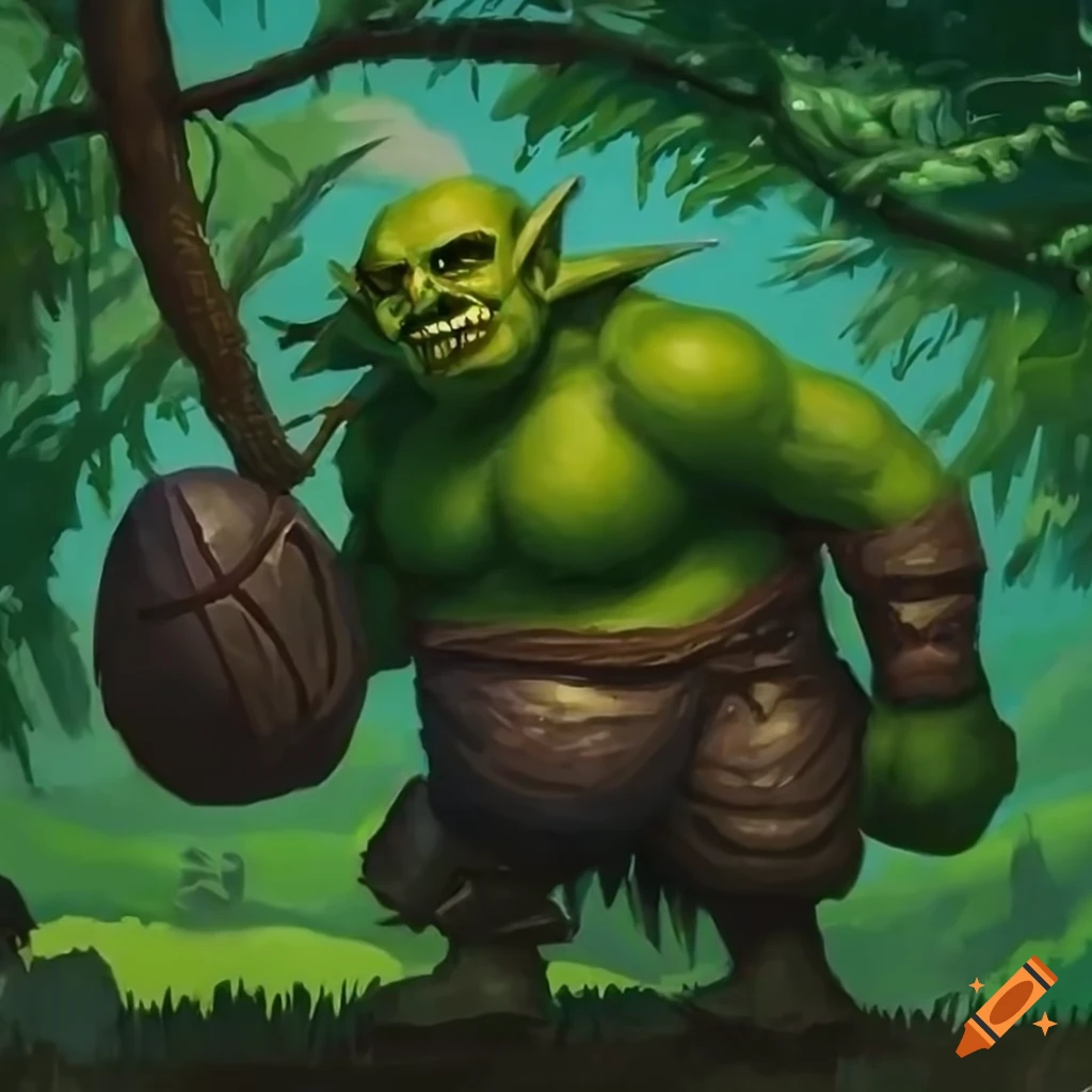 Fat bald green-skinned goblin satyr male with a large belly walking ...