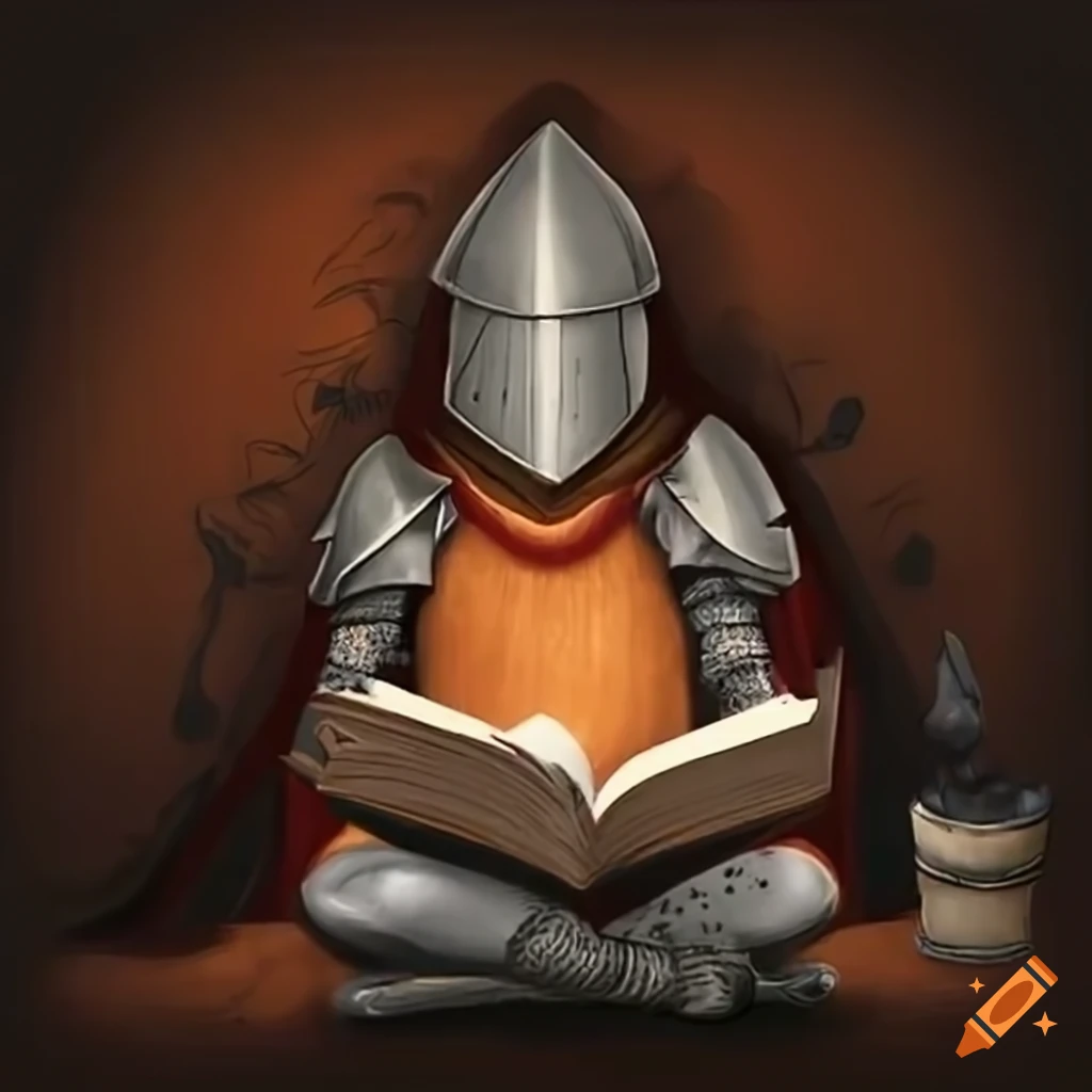Animated knight reading a book on Craiyon