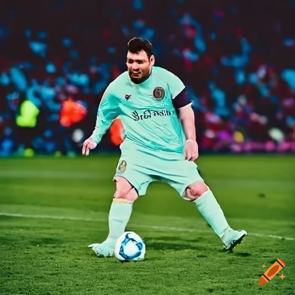 Fat messi playing soccer for inter miami on Craiyon