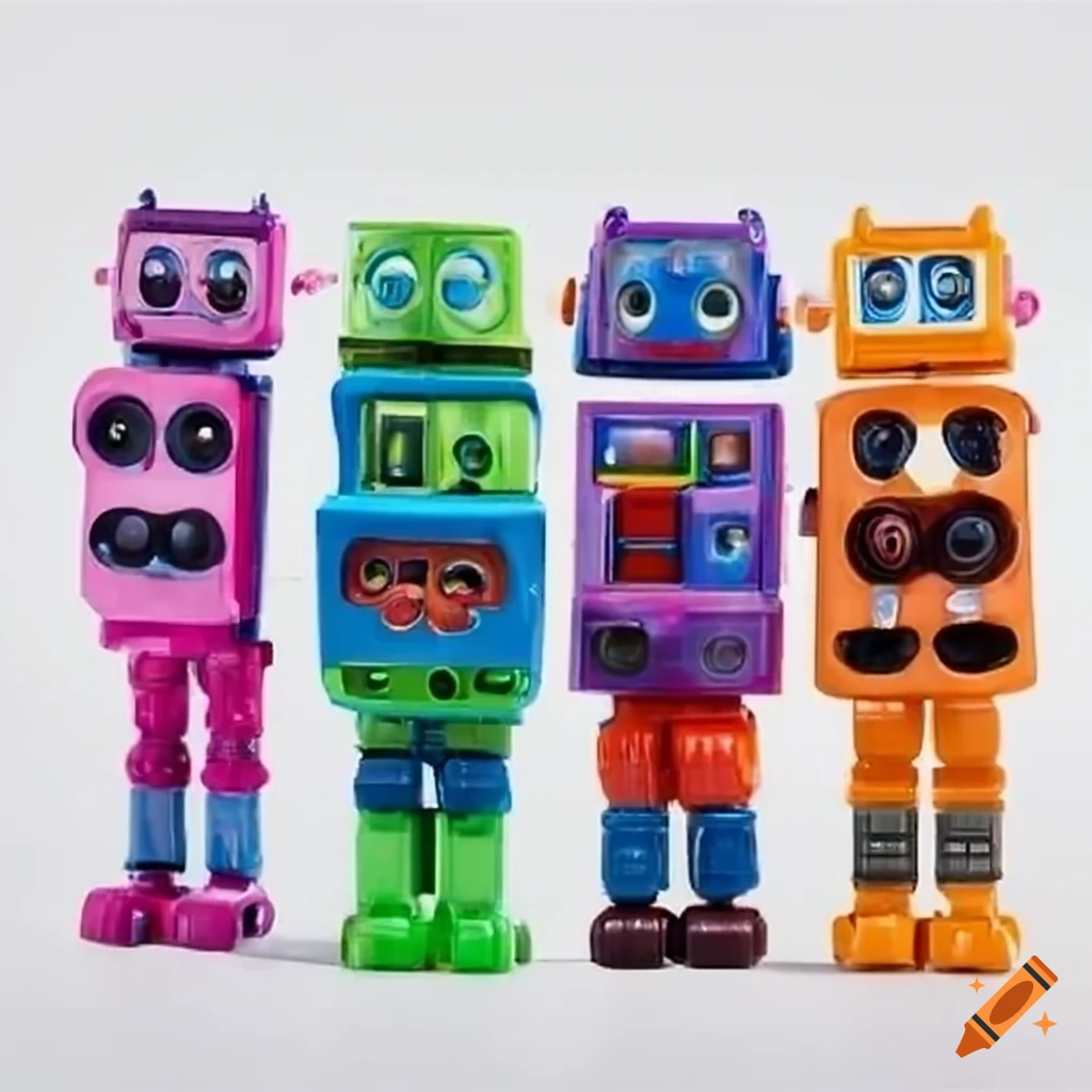Row of 4 toy robots