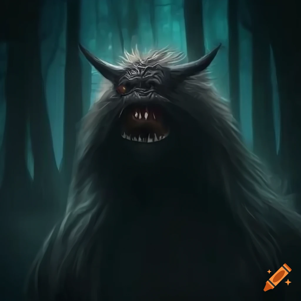 A fantasy beast, shaped like a man and with a large mouth with many ...