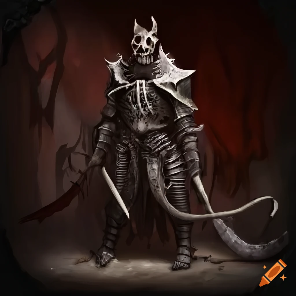 A full body fantasy style picture from an undead skeleton tiefling ...