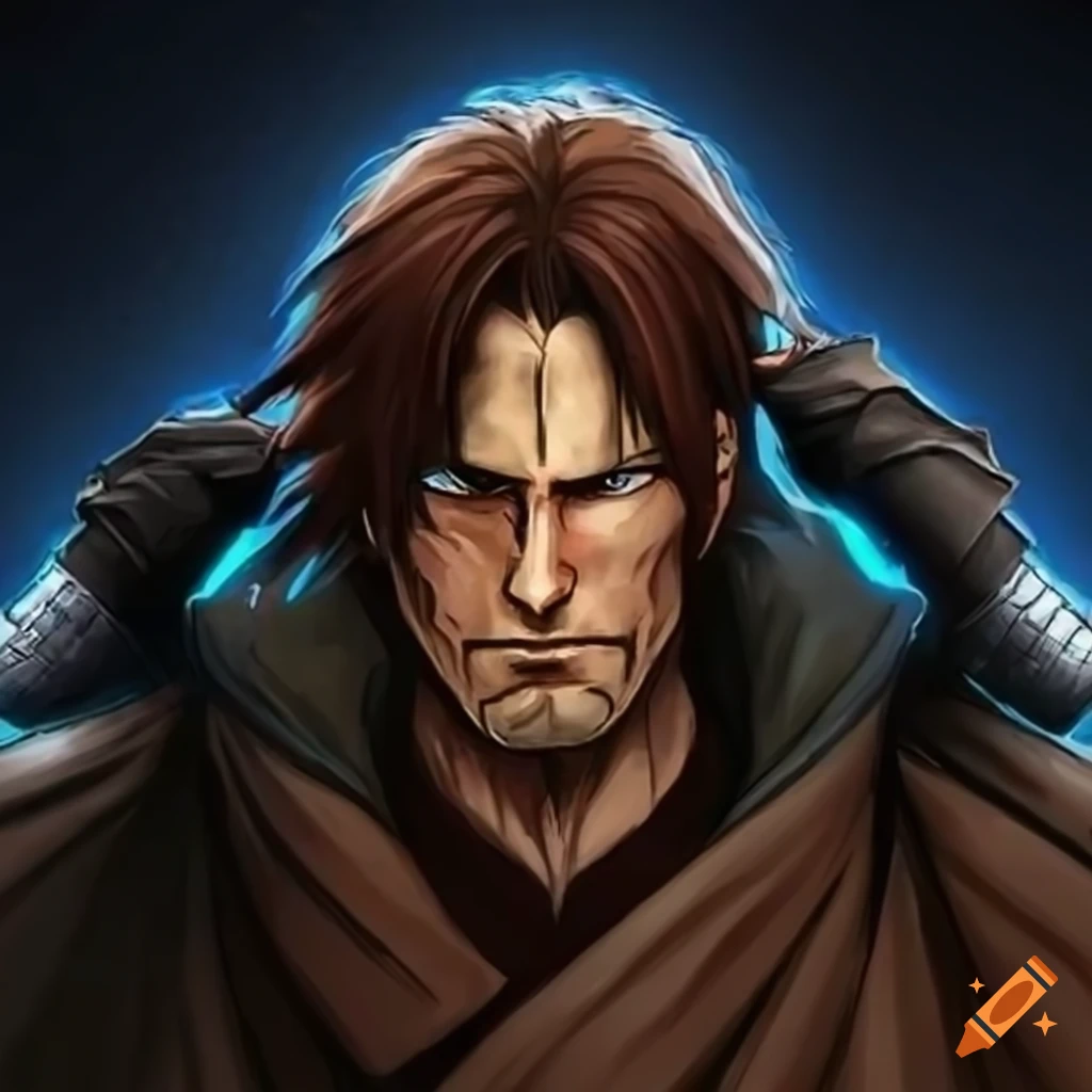 Qui Gon Jinn fusion Trevor Belmont as blue templar monk with samurai sword on Craiyon
