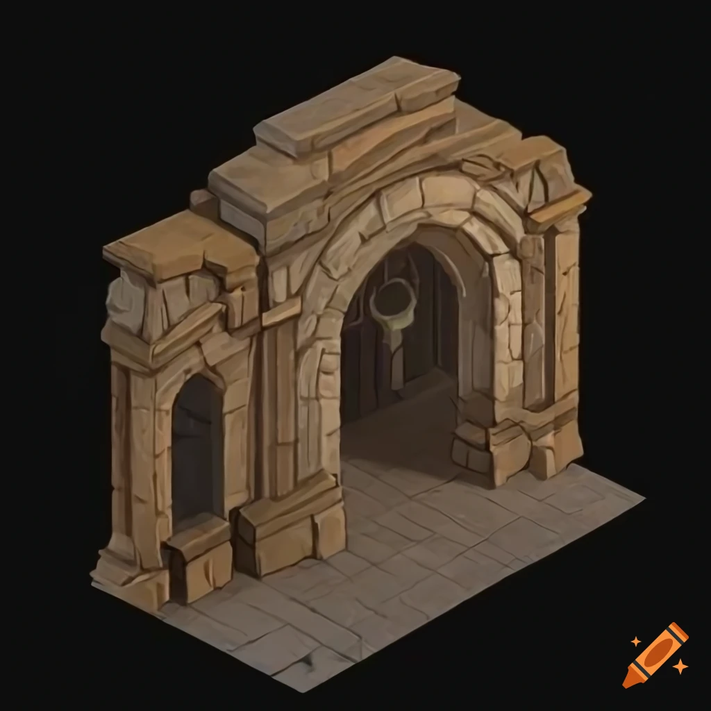 Sandstone rpg isometric tile portal door platform black background