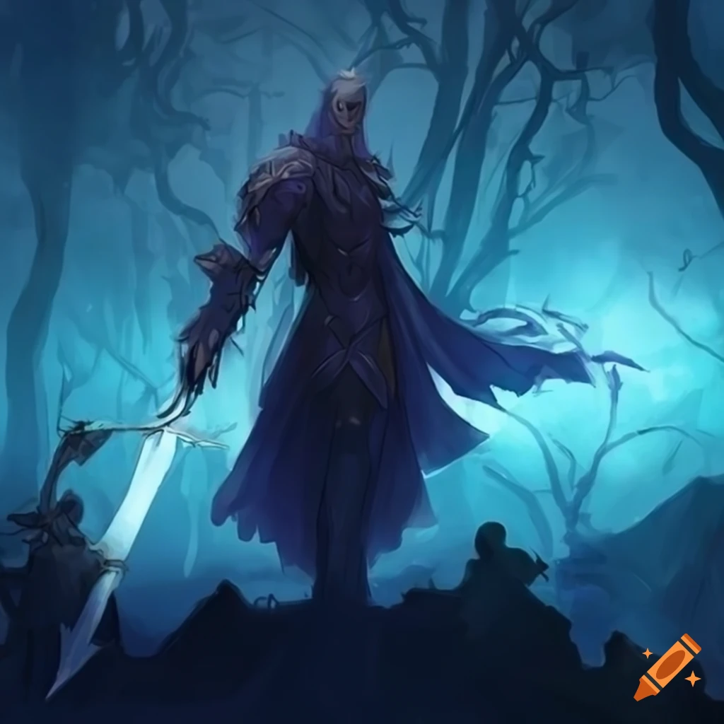 An ethereal knight surrounded by floating swords