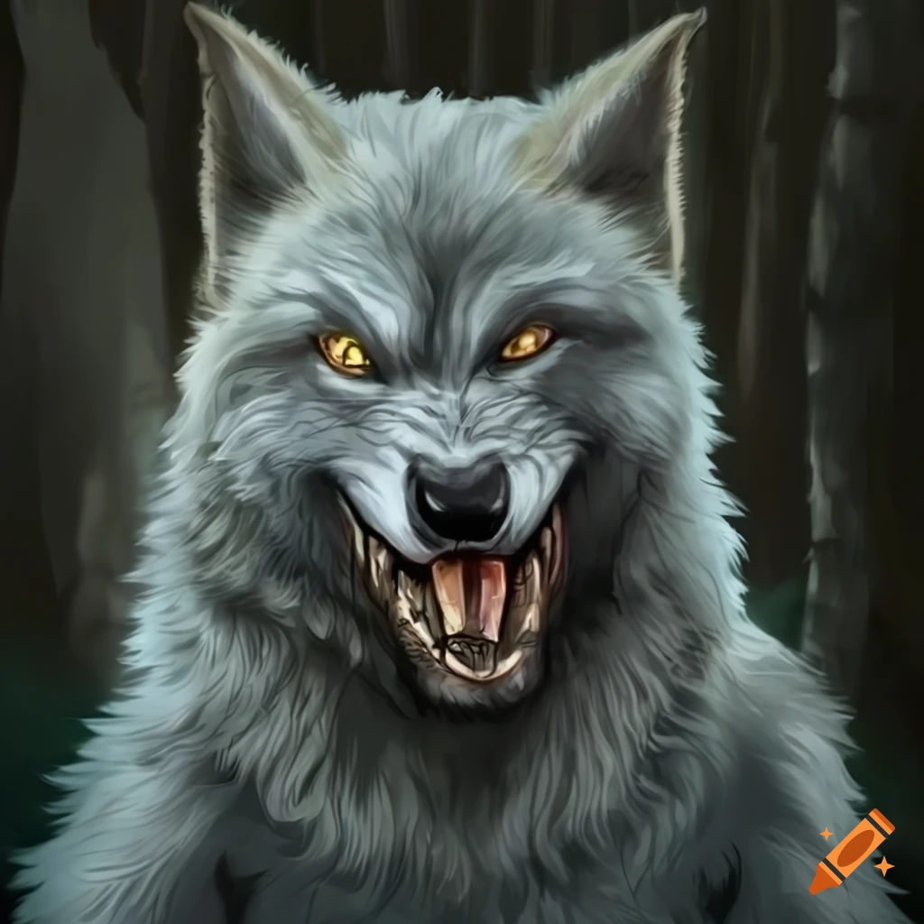 Werewolf, portrait, happy, in the forest