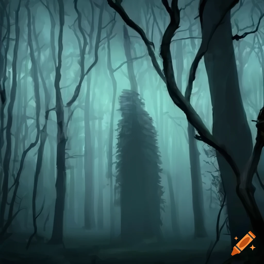 Forest horror, with creepy foreboding sky on Craiyon