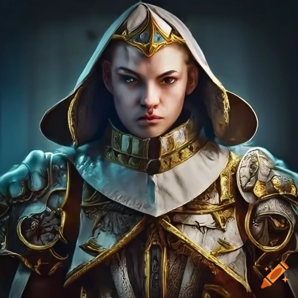 Character art of stern looking young emperor in armor and white flowing ...