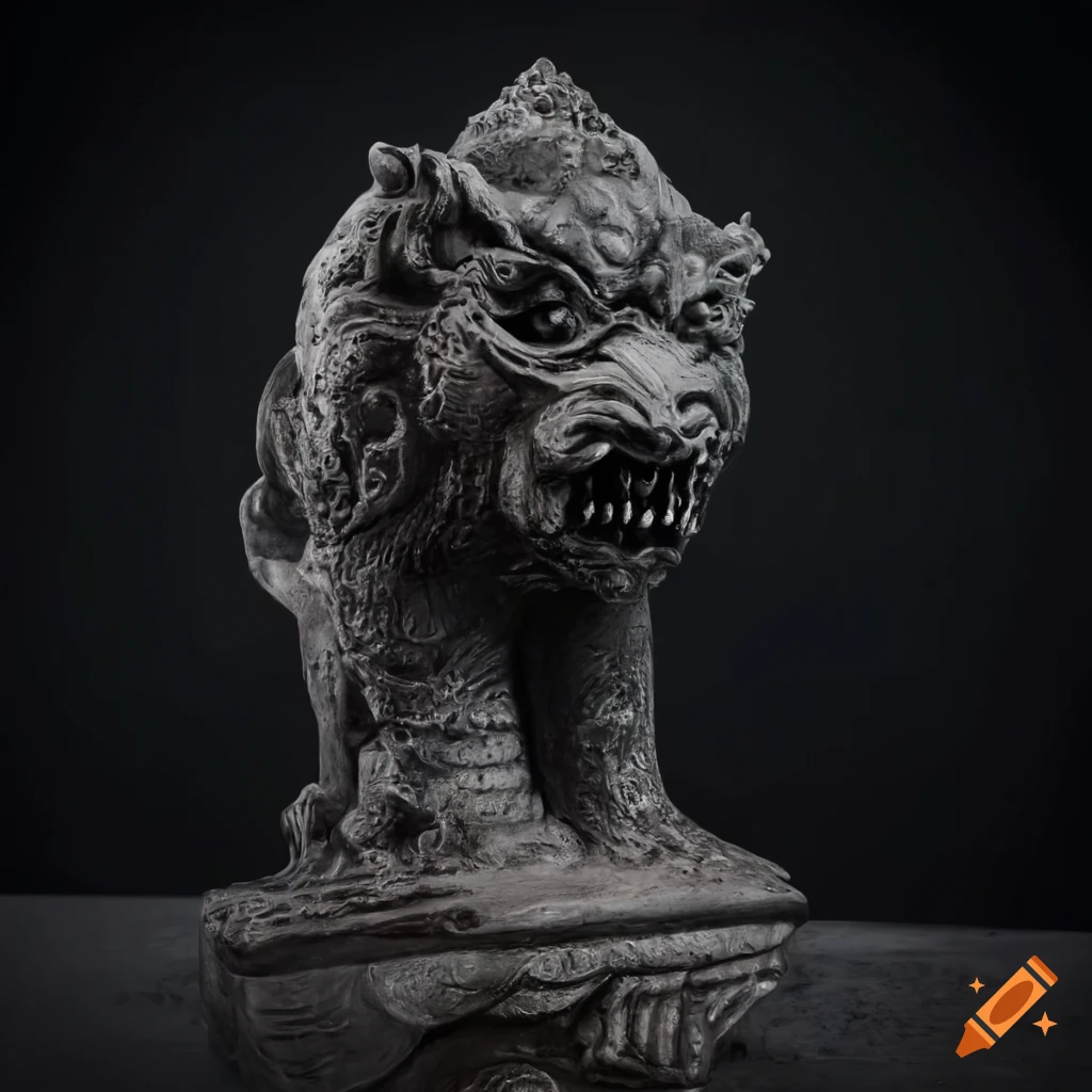 Ancient statue of a mystical beast with a blackground on Craiyon