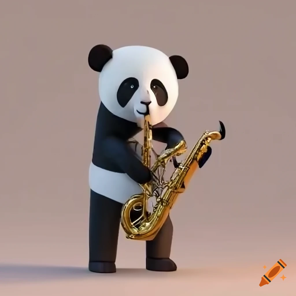 Two wooden figures are facing each other. one represents a panda bear ...