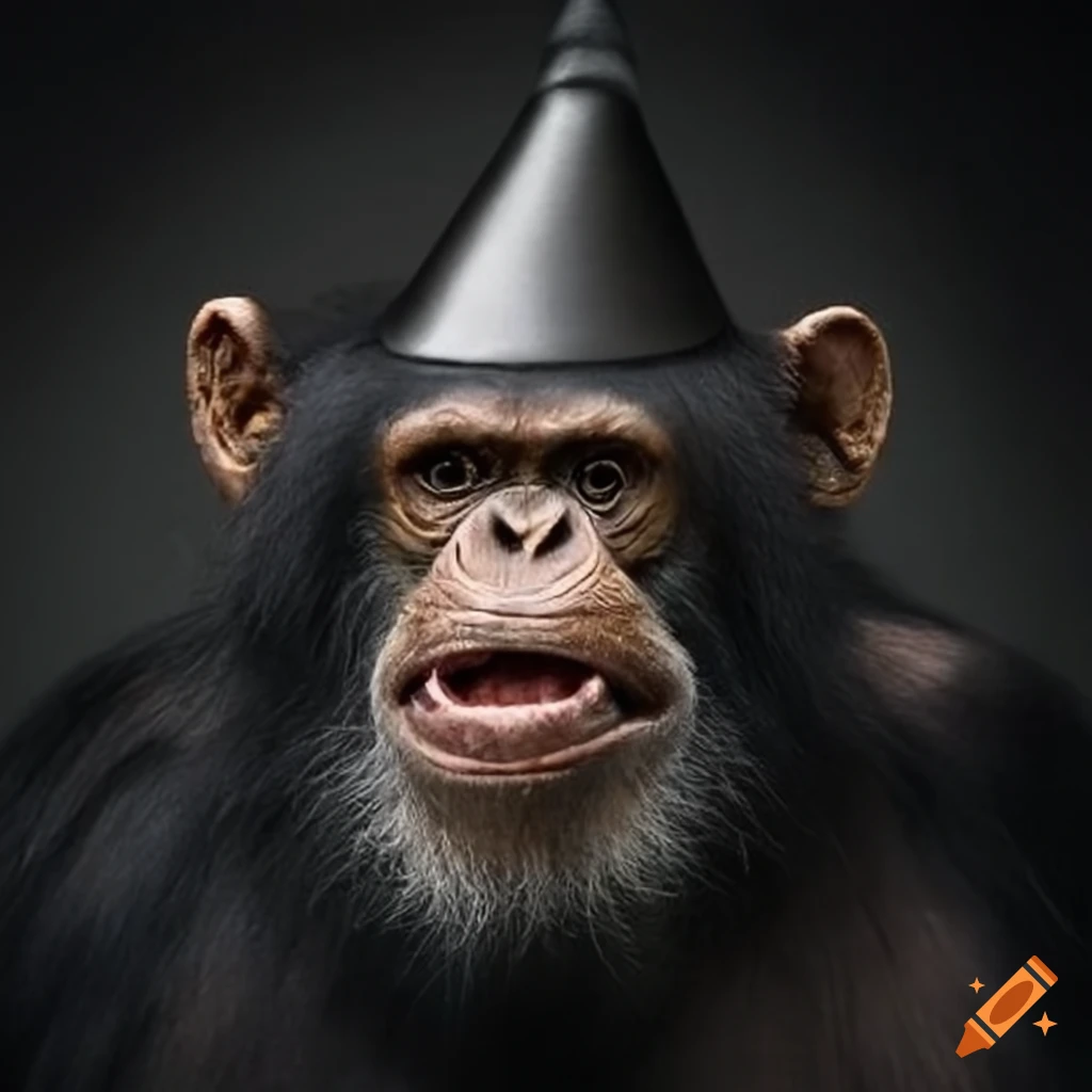 Chimp with dunce cap on Craiyon