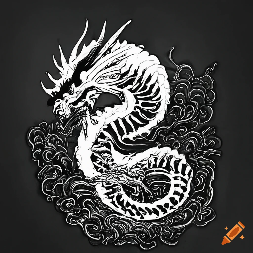 Japanese street art using dragon, waves, combine things together on Craiyon