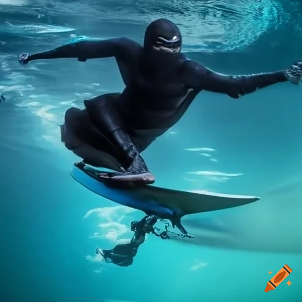 Futuristic ninja surfing on Craiyon