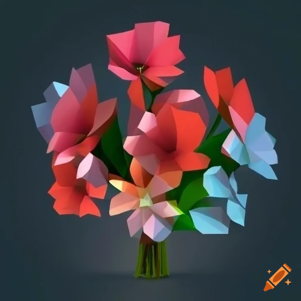 Low poly bouquet of flowers