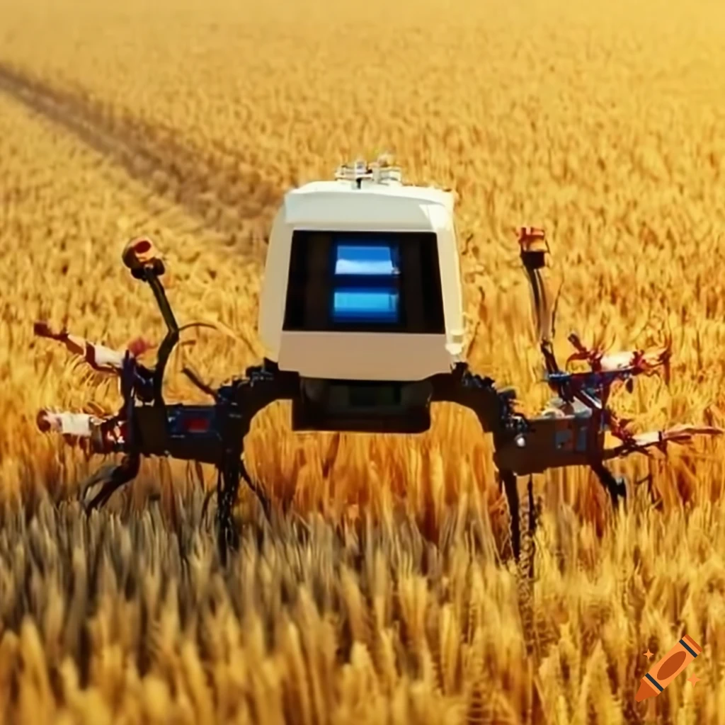 Automated agricultural robot working in a wheat field