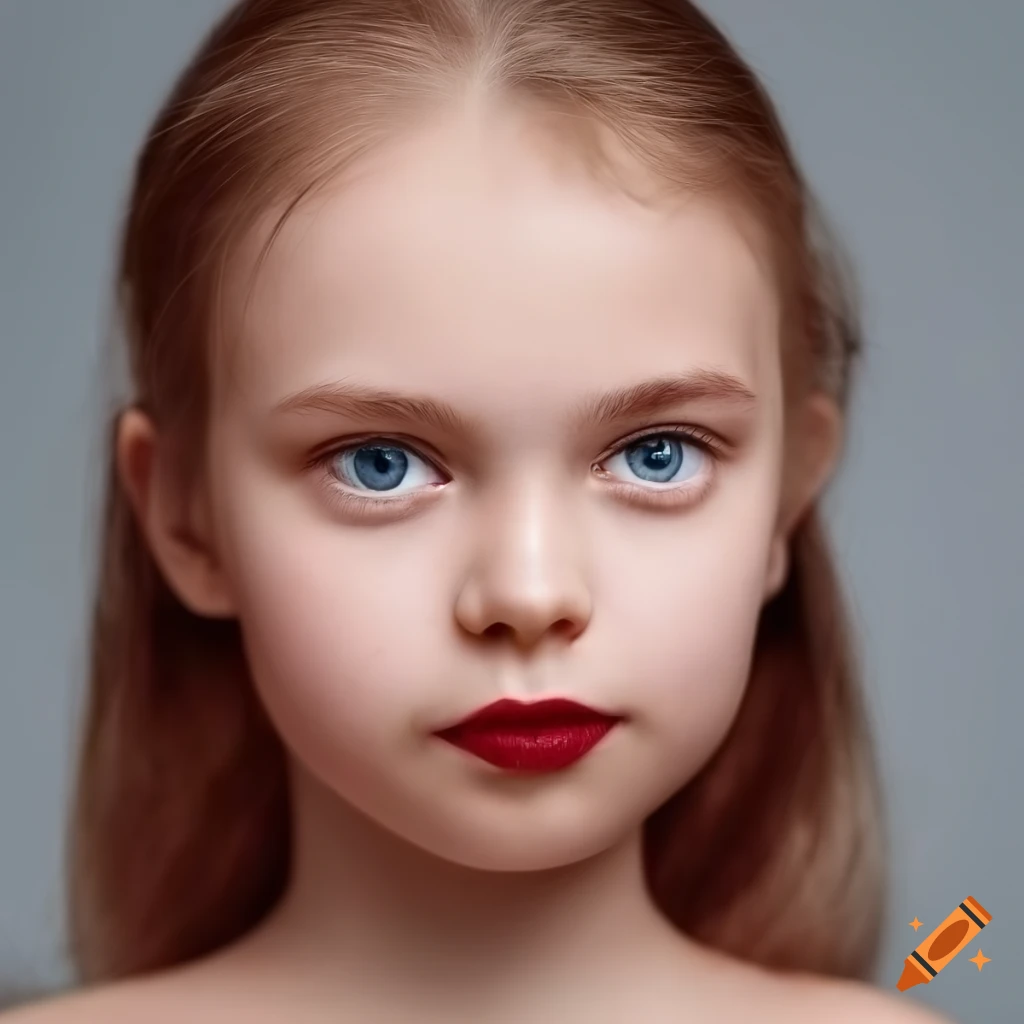 Slavic girl age 12. face closeup. moderate makeup and lipstick. gray ...