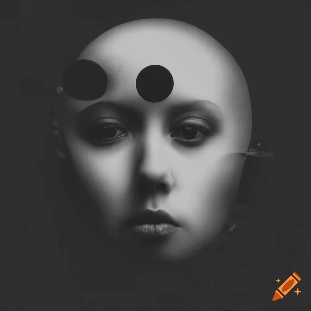 Dadaistic collage about relativity and atoms, in black and white ...