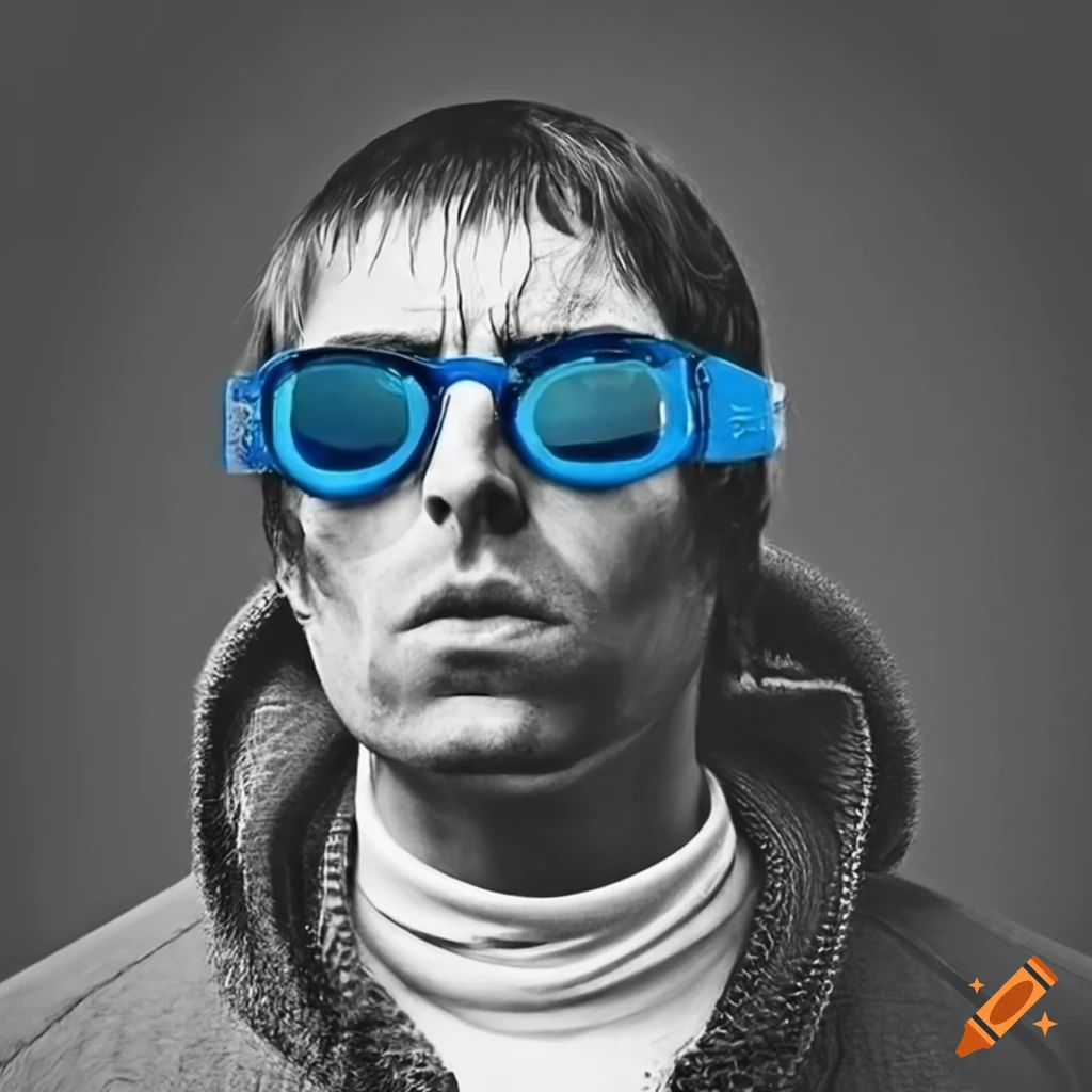 Surrealist portraiture of Liam Gallagher in black and white with ...