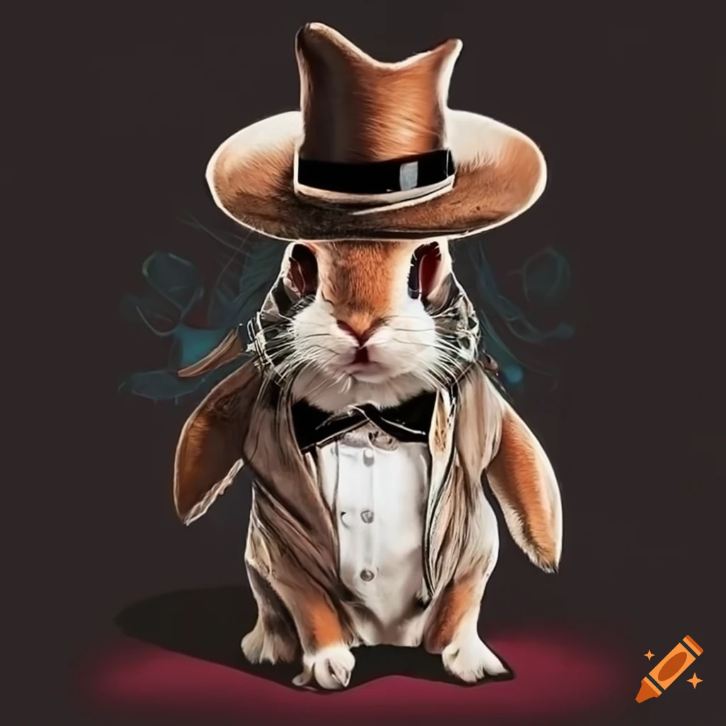 A playful cottontail rabbit wearing a vintage gangster inspired outfit ...