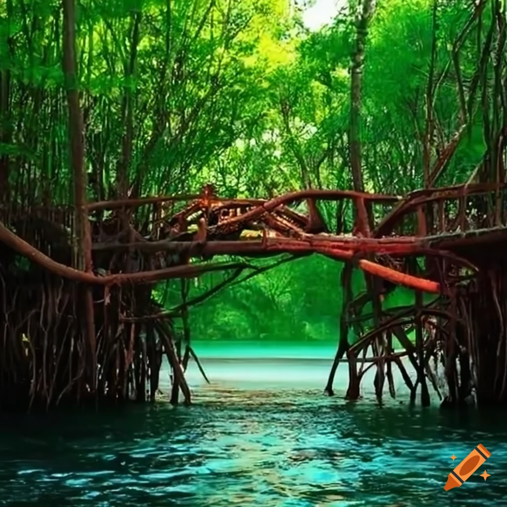 Massive mangrove tree bridge on Craiyon