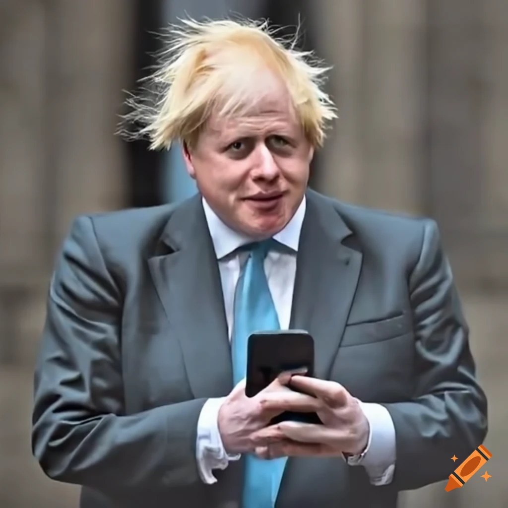 Boris johnson looking at a mobile phone on Craiyon